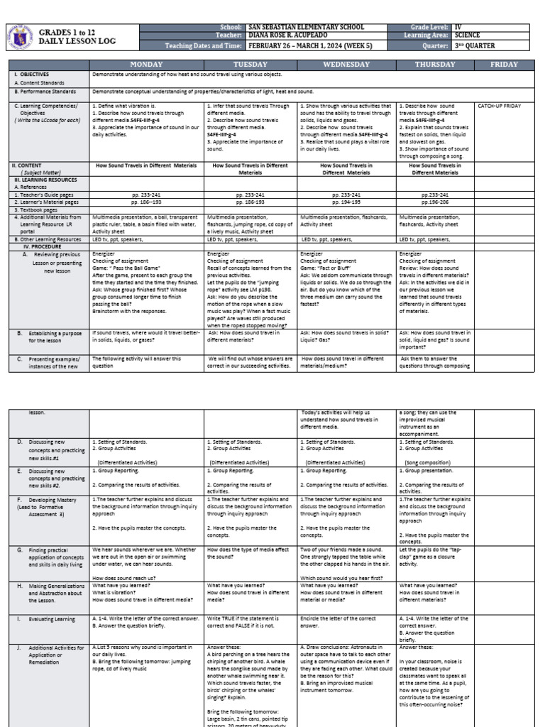 DLL - Science 4 - Q3 - W5 | PDF | Language Arts & Discipline | Foreign Language Studies