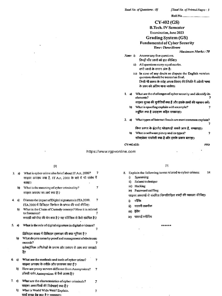 Cy 402 Fundamental of Cyber Security | PDF