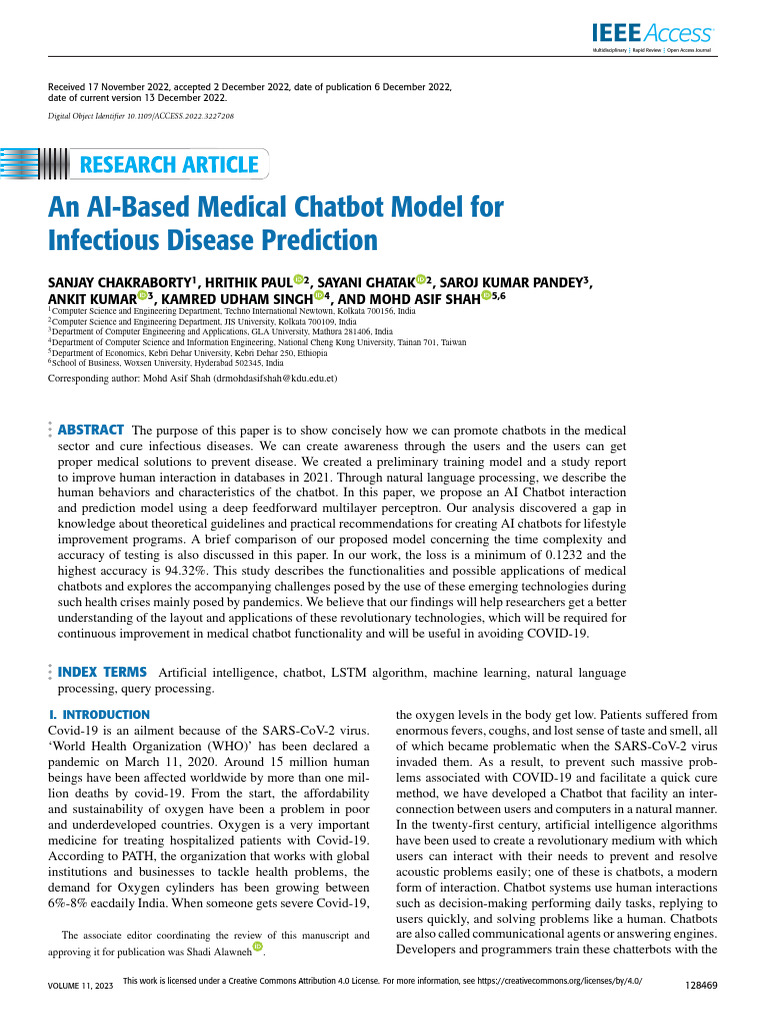 An AI-Based Medical Chatbot Model For Infectious Disease Prediction ...