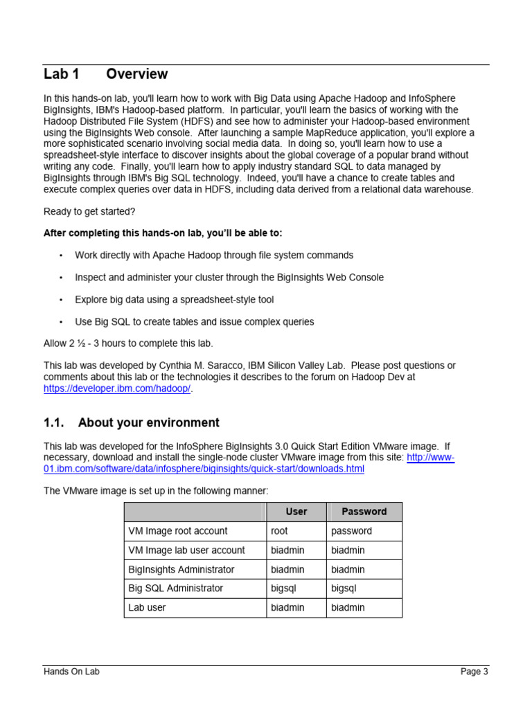 Lab1 InstallationOfBigInsight | PDF | Apache Hadoop | Command Line Interface