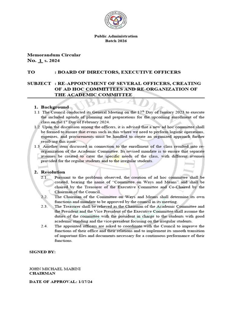 Sample Memorandum #1 | PDF