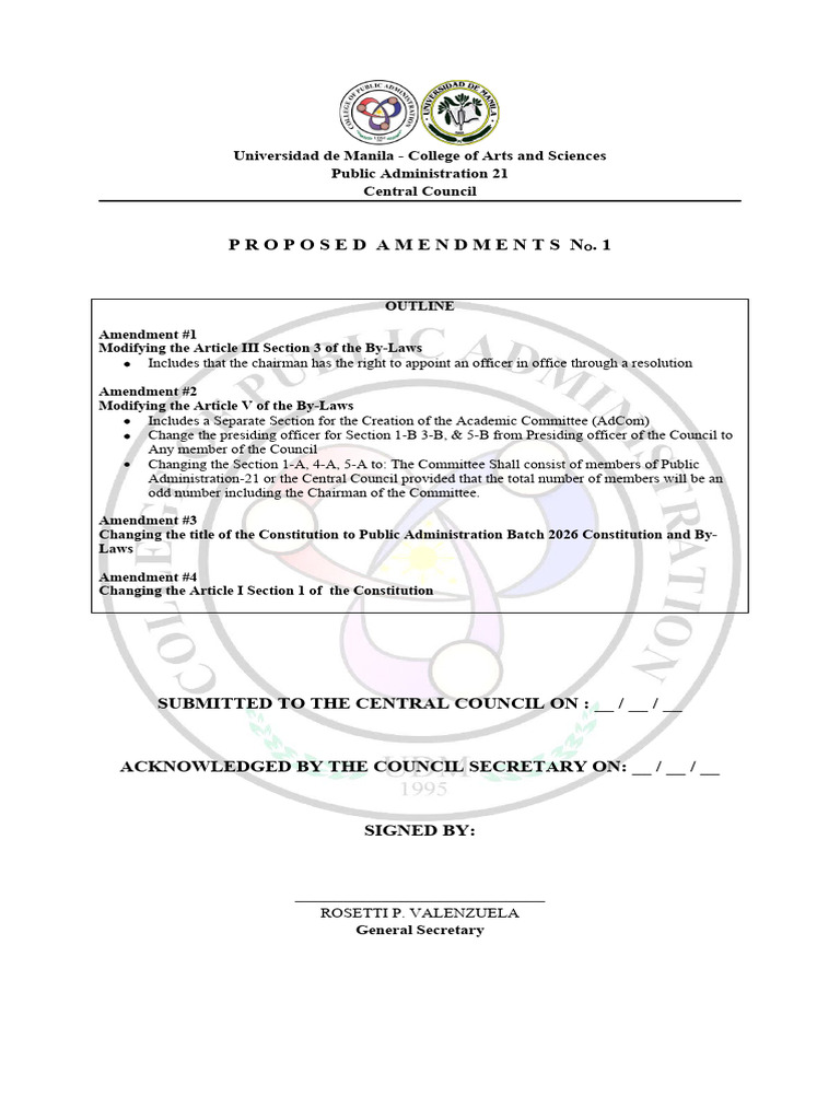Proposed Amendments to By-Laws | PDF | Article One Of The United States ...