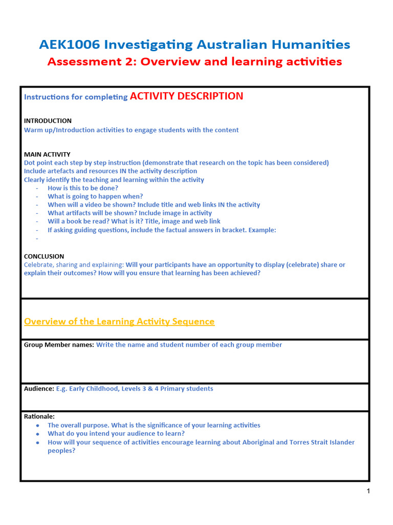 Assessment 2 Aboriginal and Torres Strait Islander Focussed Learning ...