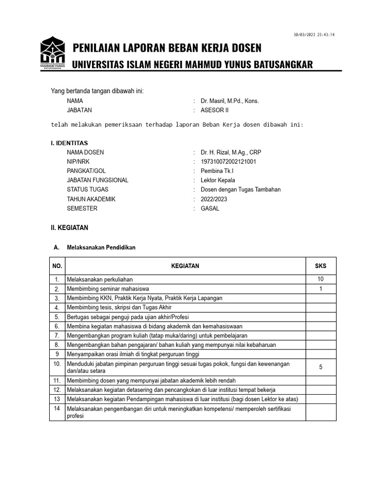 Penilaian BKD - NILAI BKD | PDF