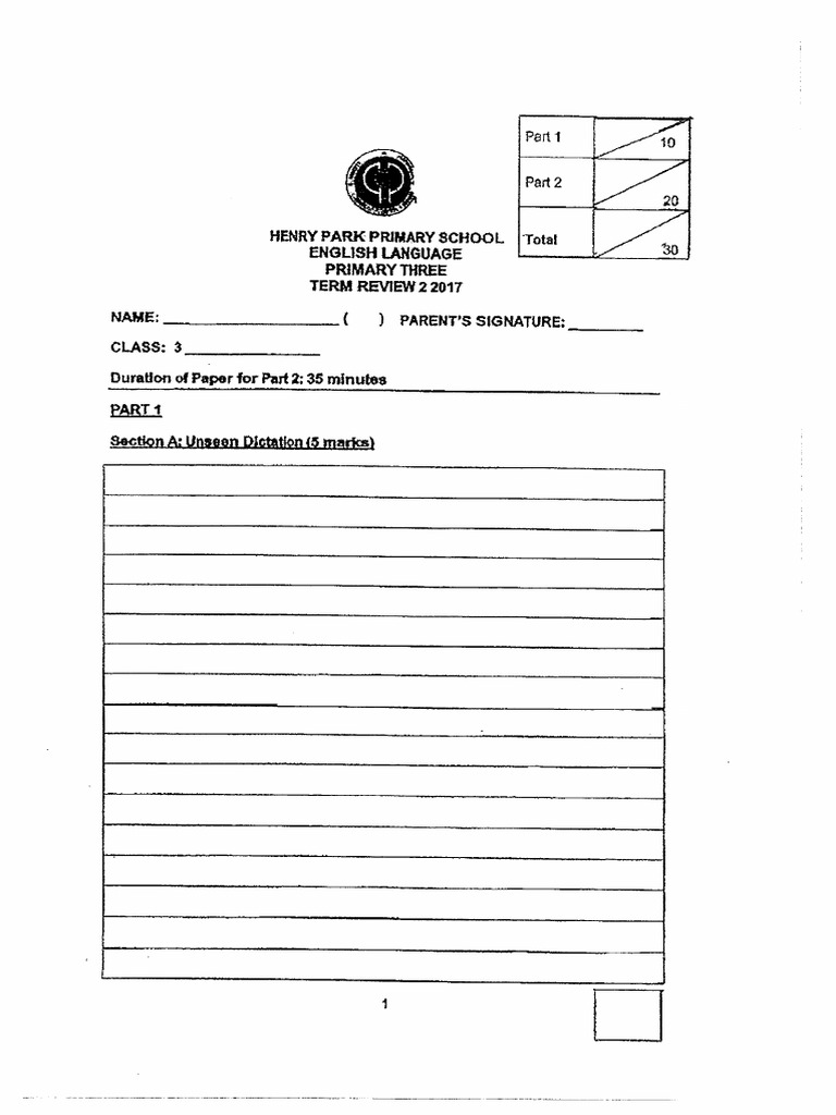 P3 English CA2 2017 Henry Park Exam Papers | PDF