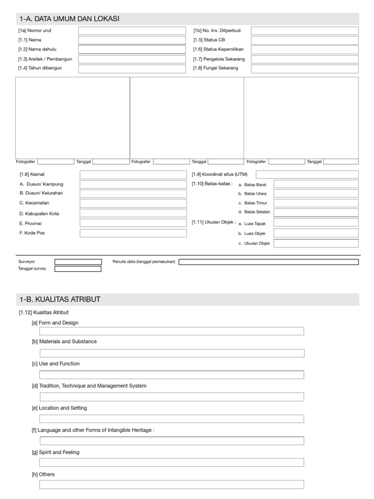 Form (Data Cagar Budaya) | PDF Form (Data Cagar Budaya) | PDF