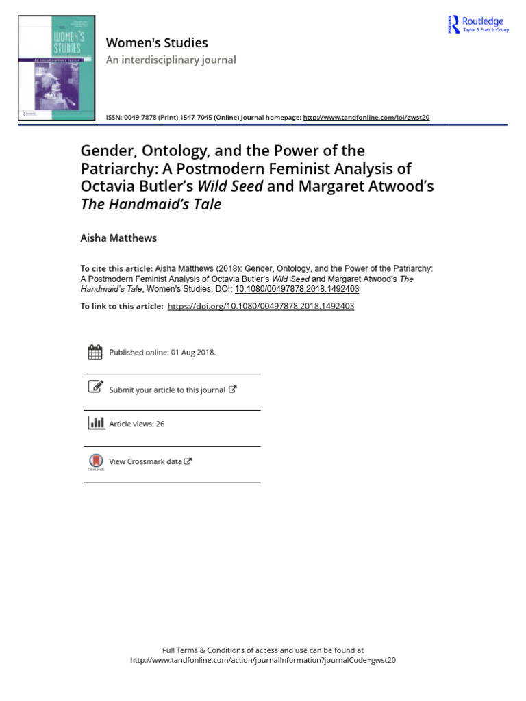 Gender, Ontology, and The Power of The Patriarchy: A Postmodern ...