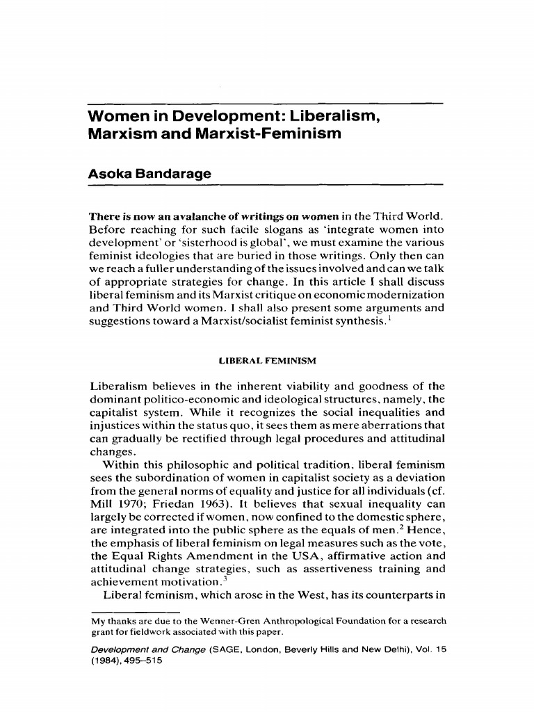 Women Development: Liberalism, Marxism and Marxist-Feminism: Asoka ...