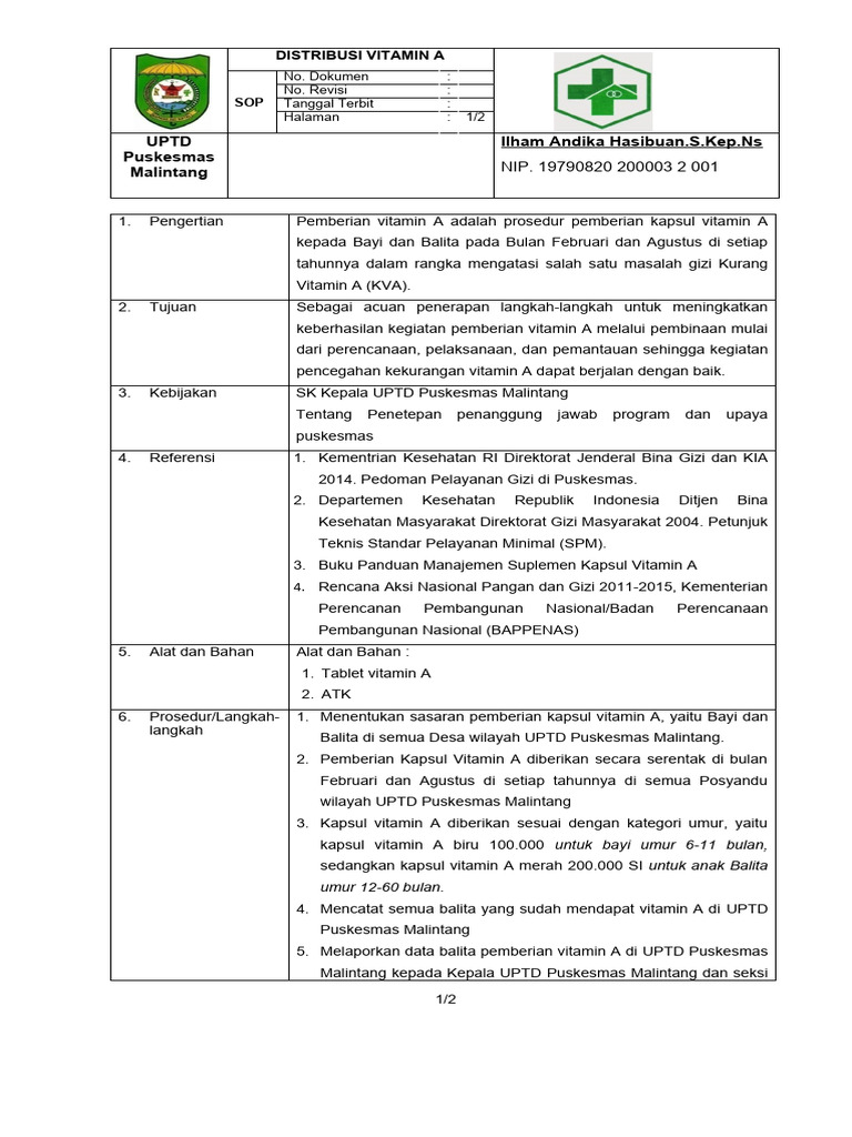 Sop Distribusi Vitamin A | PDF