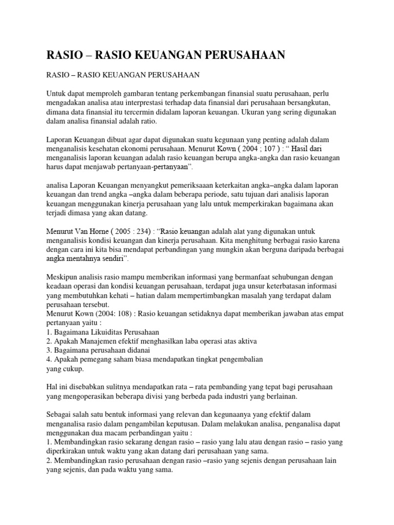 Analisis Rasio Keuangan Perusahaan | PDF