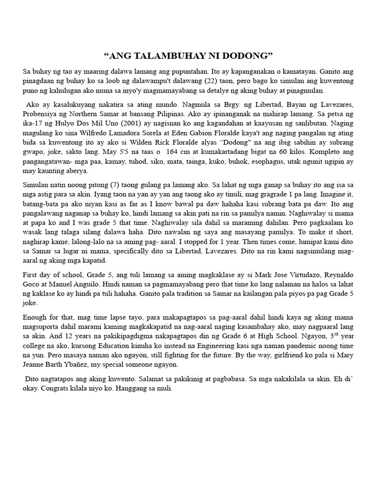 Talambuhay Ni Dodong | PDF