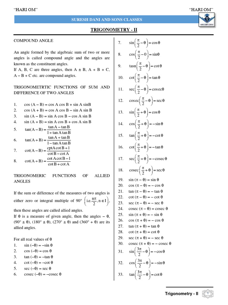 1 - Trigonometry - II | PDF