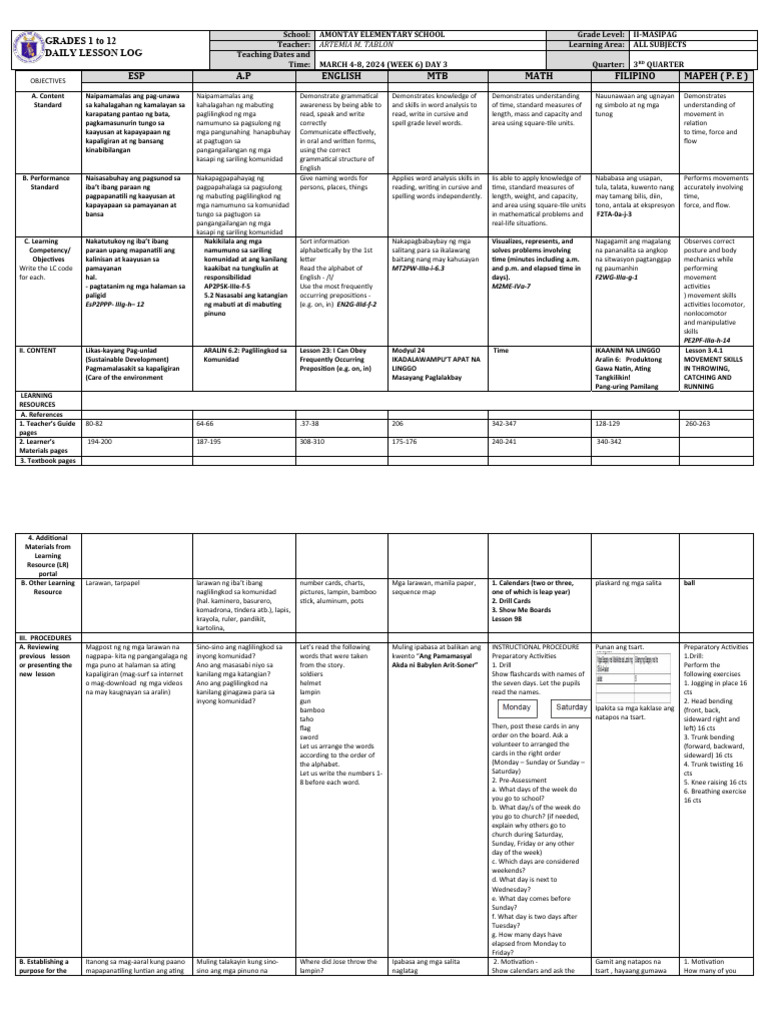 DLL All-Subjects-2 Q3 W6 D3 | PDF