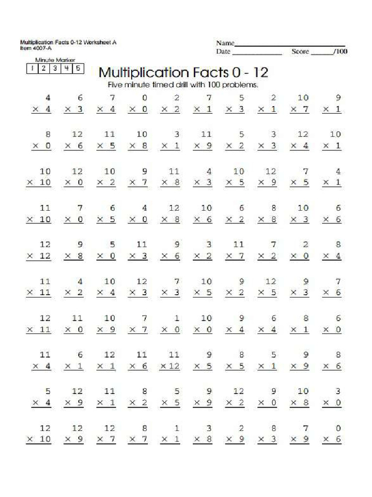 multiplication math test 1 | PDF