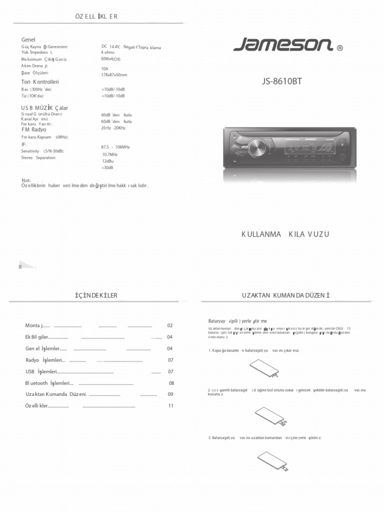 JS-8610BT: Özell İkler | PDF