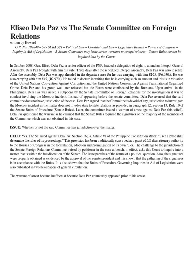 Eliseo Dela Paz Vs The Senate Committee On Foreign Relations | PDF ...
