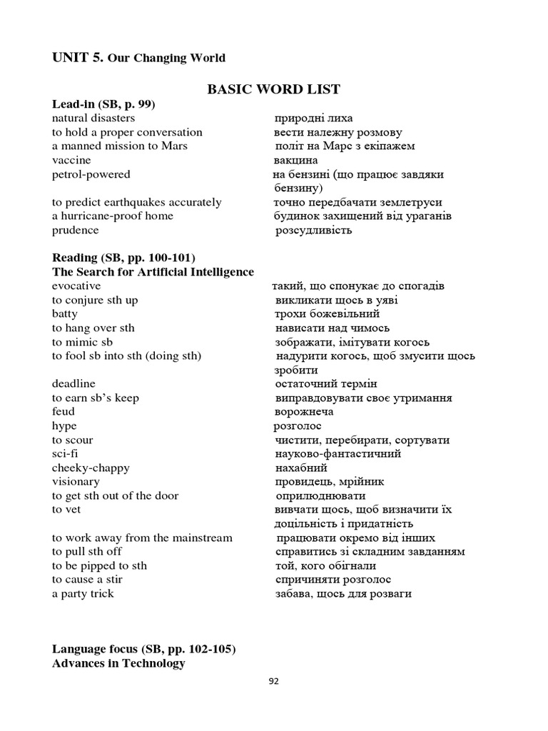 UNIT 5. Vocabulary | PDF