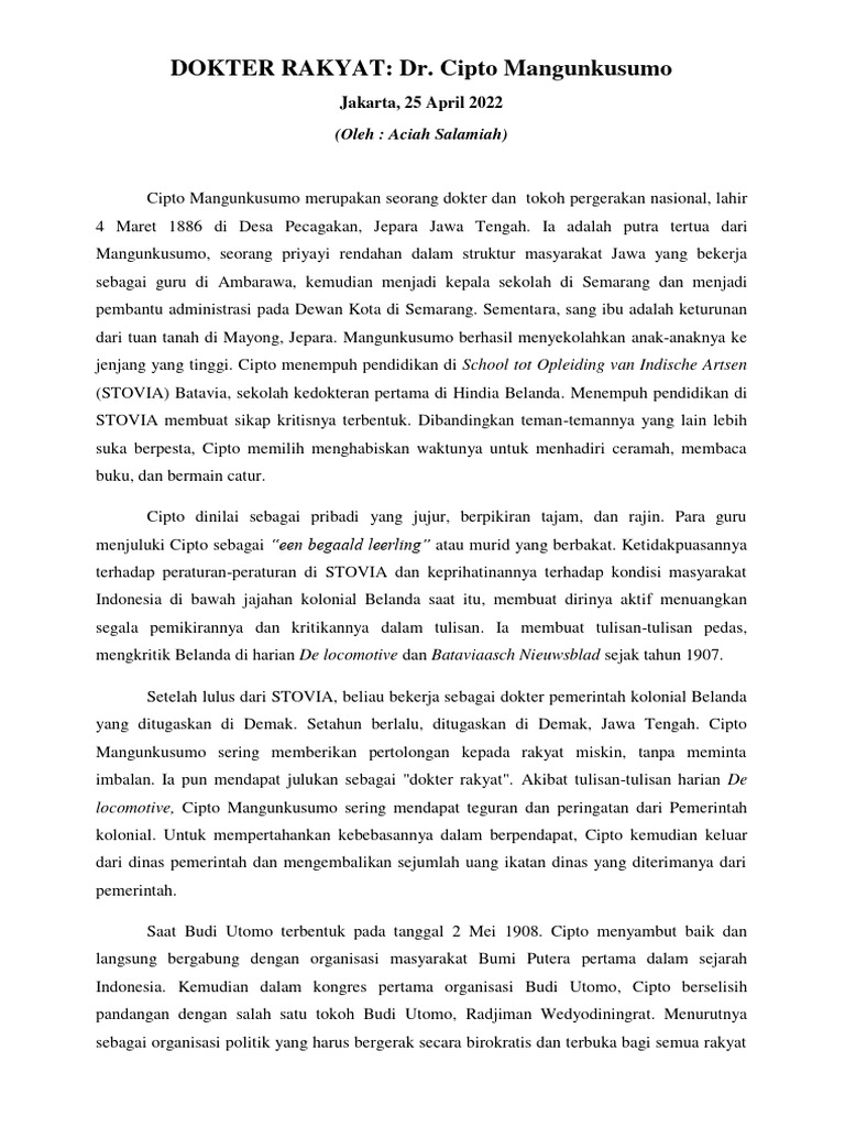 Biografi Dr. Cipto Mangunkusumo | PDF