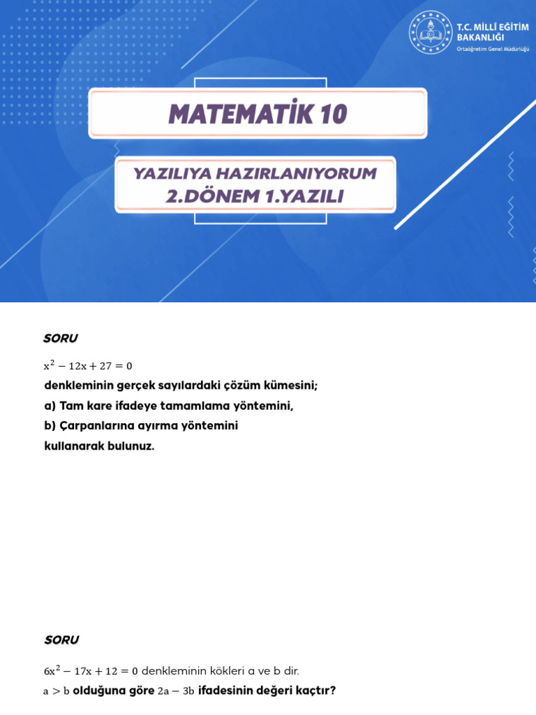 10.sinif Matematik 2.donem 1.yazili Sorulari | PDF