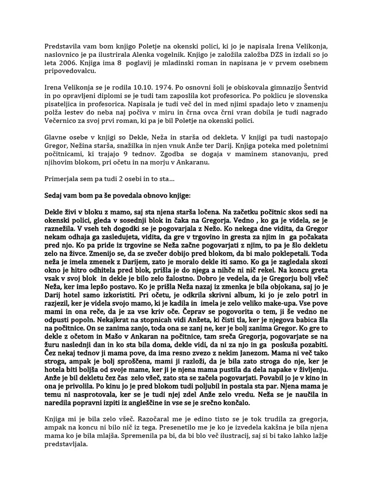 Poletje Na Okenski Polici1 | PDF