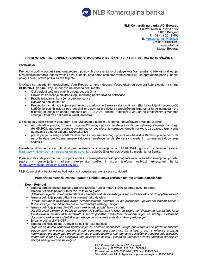 Predlog Izmena I Dopuna Okvirnog Ugovora | PDF