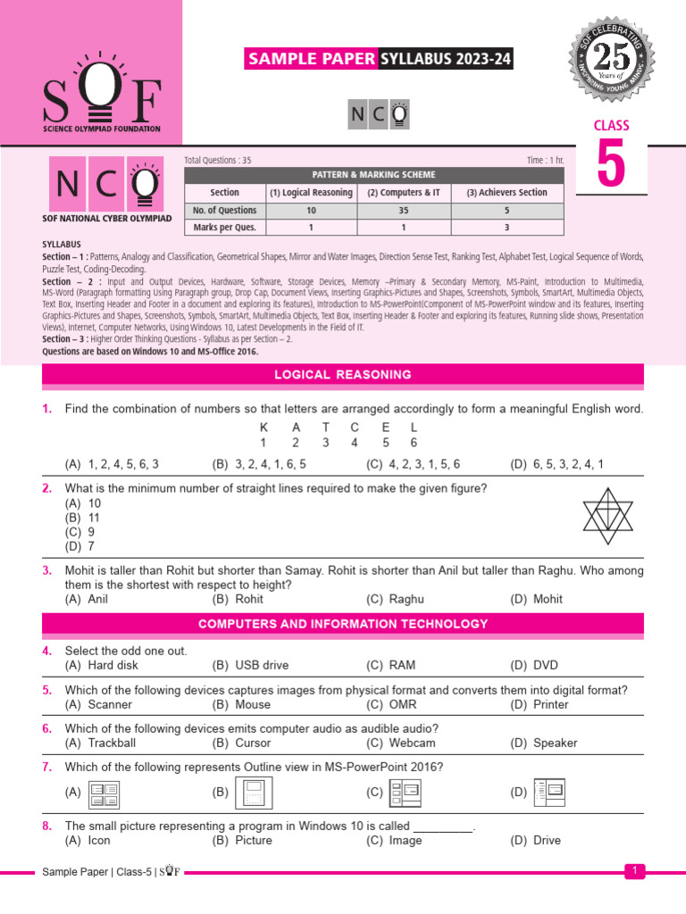 Nco Sample Paper Class-5 | PDF