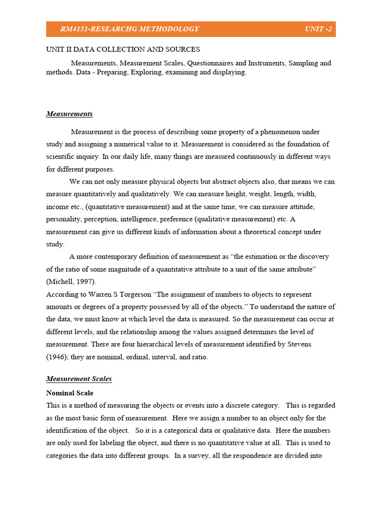 03 Unit II Data Collection and Sources (20 Pages) | PDF | Level Of ...