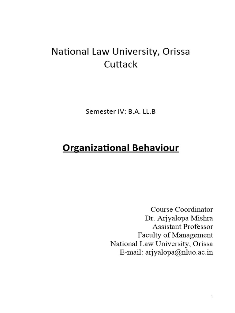Organizational Behavior Course Overview | PDF | Psychology ...