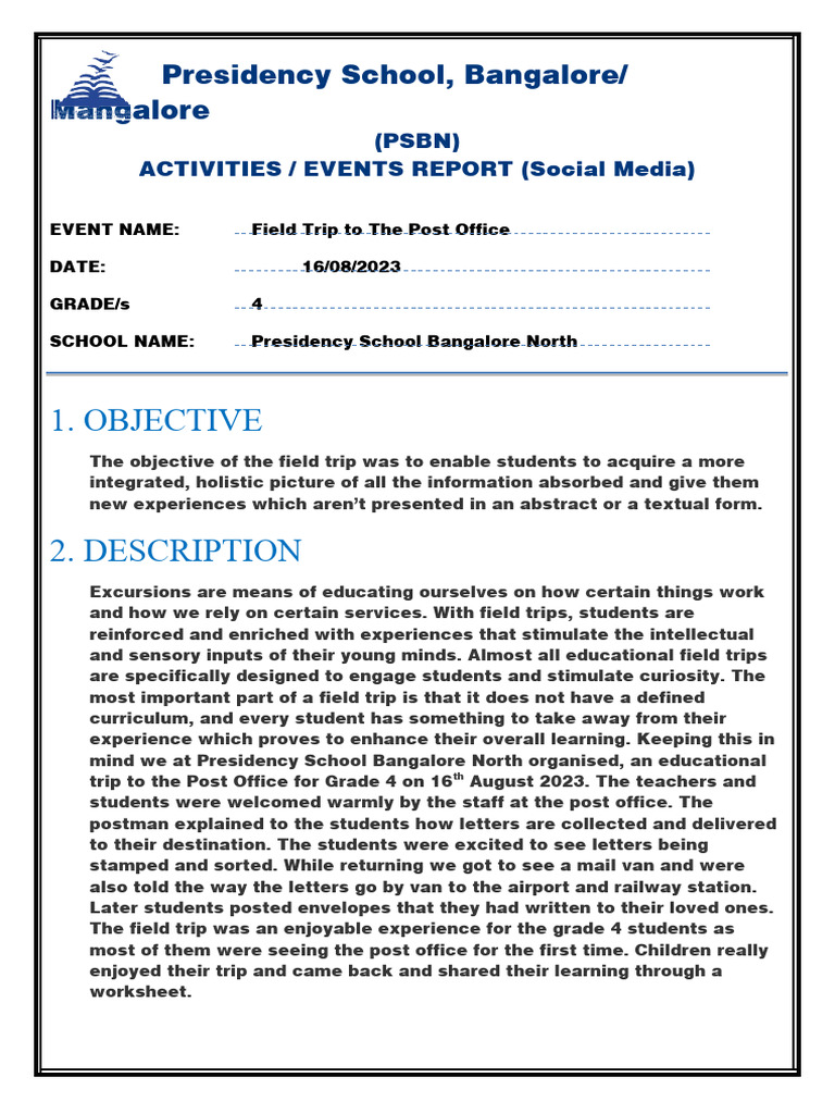 Grade 4 Field Trip Report-16!08!2023 | PDF