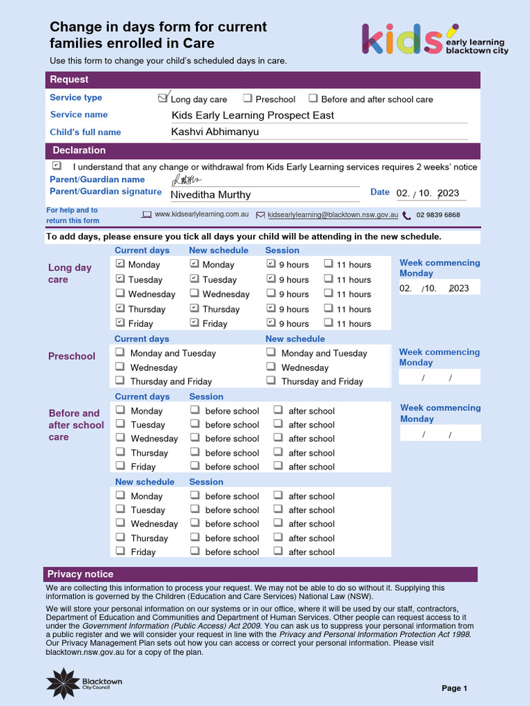Change in Days Form 3 | PDF | Preschool