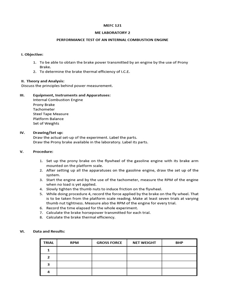 Me Lab 2 Experiment 4 | PDF | Horsepower | Engines