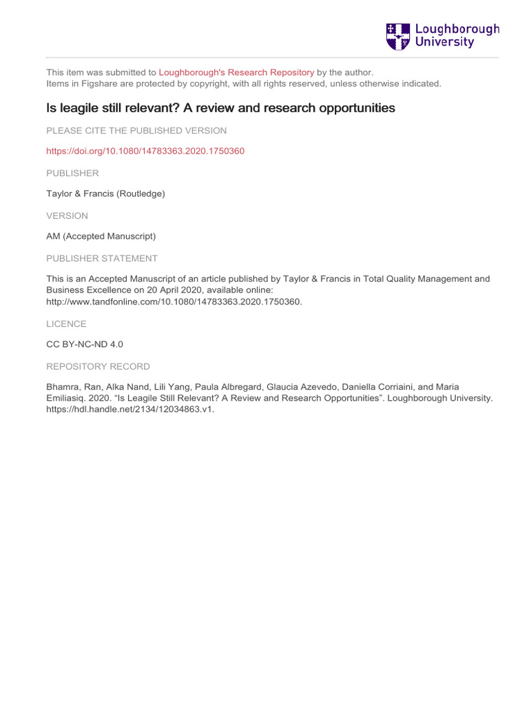 Leagile - Ran TQM - 26 - 03 - 20 Revision | PDF | Lean Manufacturing | Supply Chain