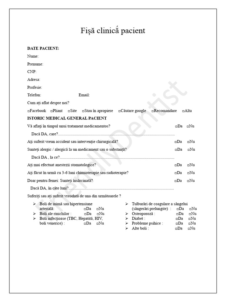 Fisa Pacient - FriendlyDentist | PDF