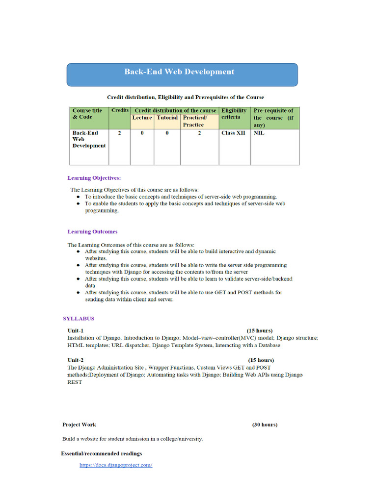 Back End Devlopment Syllabus | PDF