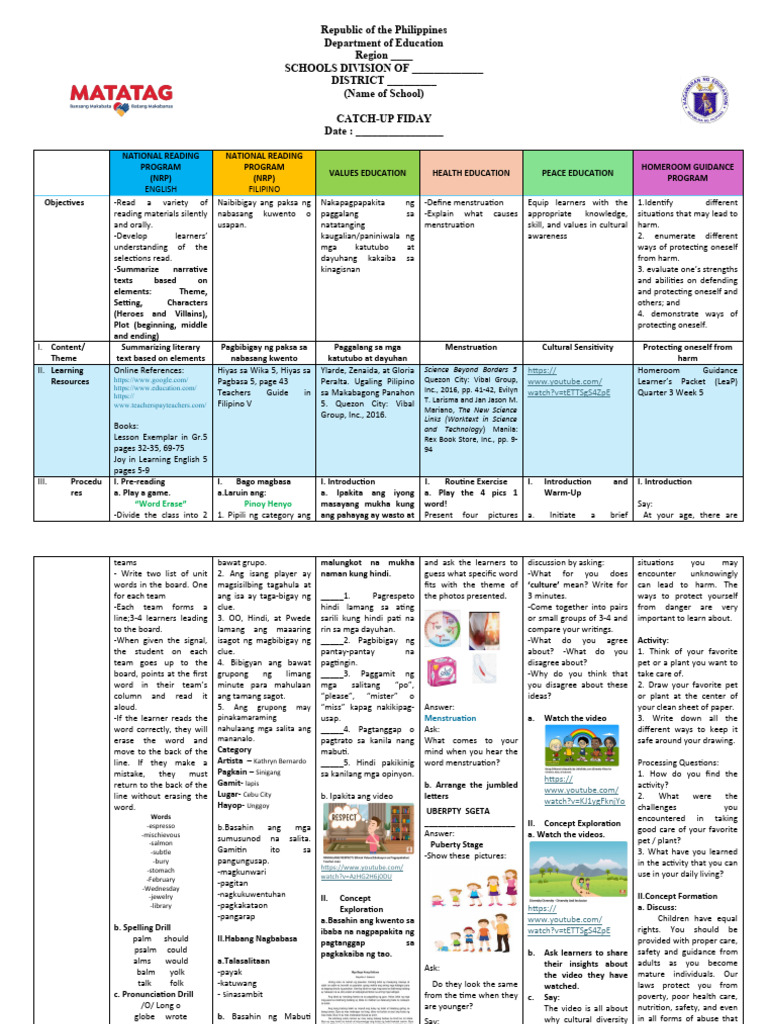 Grade 5.CATCH UP LESSON | PDF