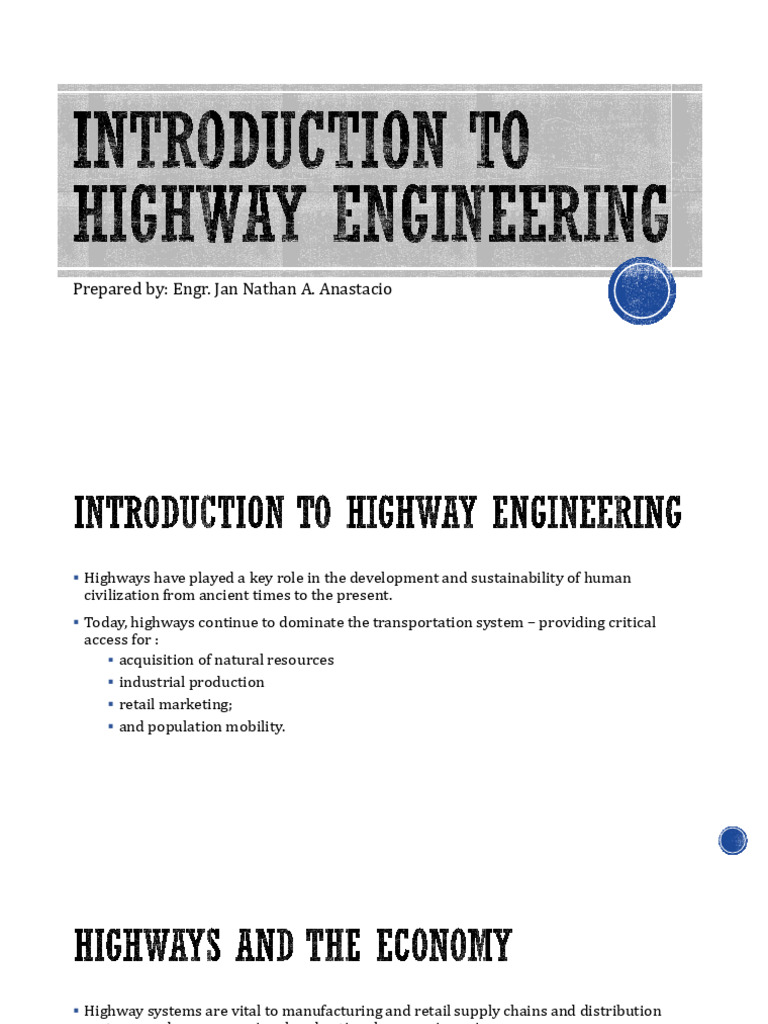 CE103-1 - 1. Introduction To Highway Engineering | PDF | Transport | Highway