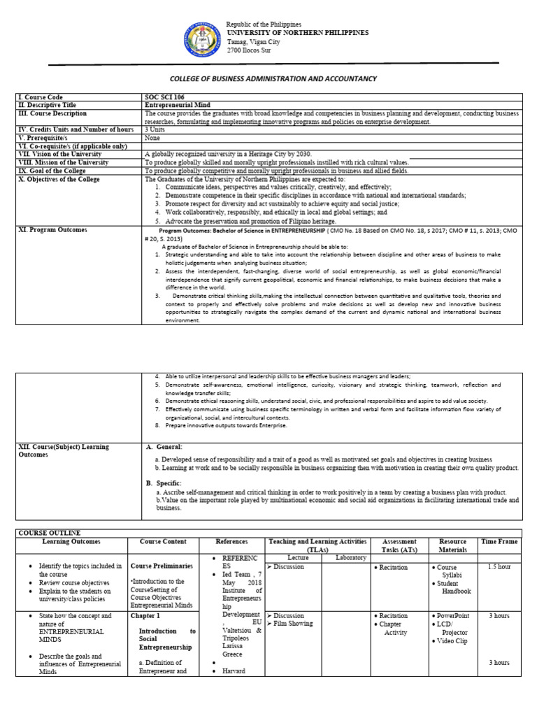 Soc Sci 106 f2f Syllabus | PDF | Entrepreneurship | Critical Thinking