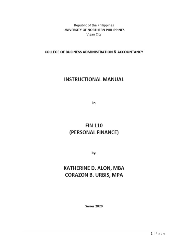 Personal Finance Instructional Manual | PDF