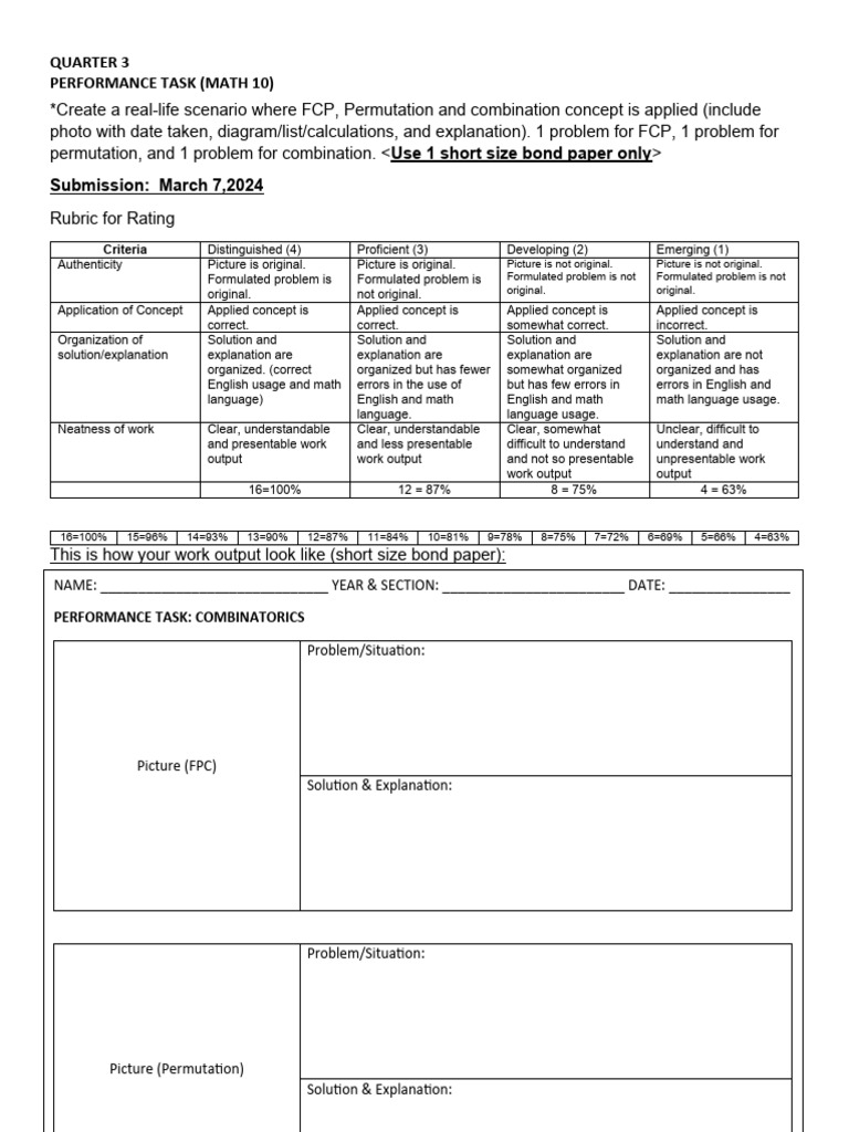 QUARTER 3 Math 10 Performance Task | PDF | Mathematics | Applied Mathematics