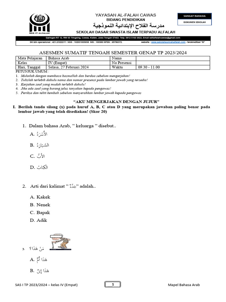 Asts Bahasa Arab Kelas 4 Ulfa | PDF
