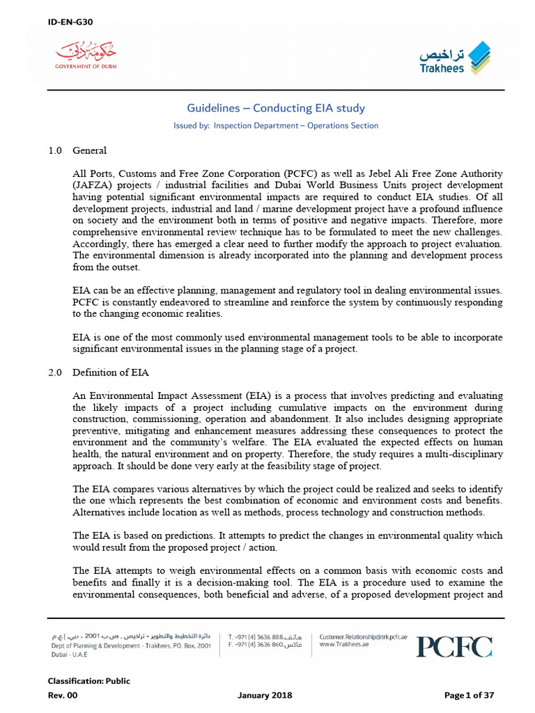 Guideline ID-EN-G30, Conducting EIA Study, Rev. 00, Jan18 | PDF