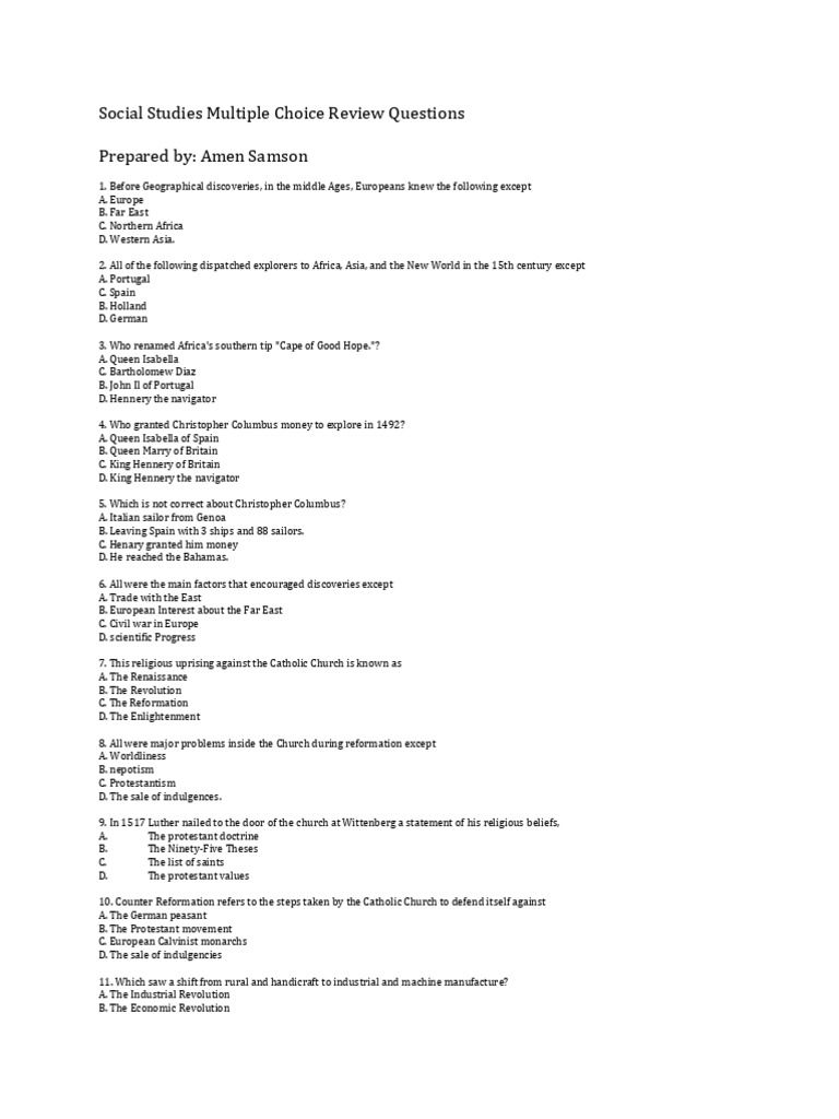 Social Studies Review Questions Model | PDF | Austria Hungary | Imperialism