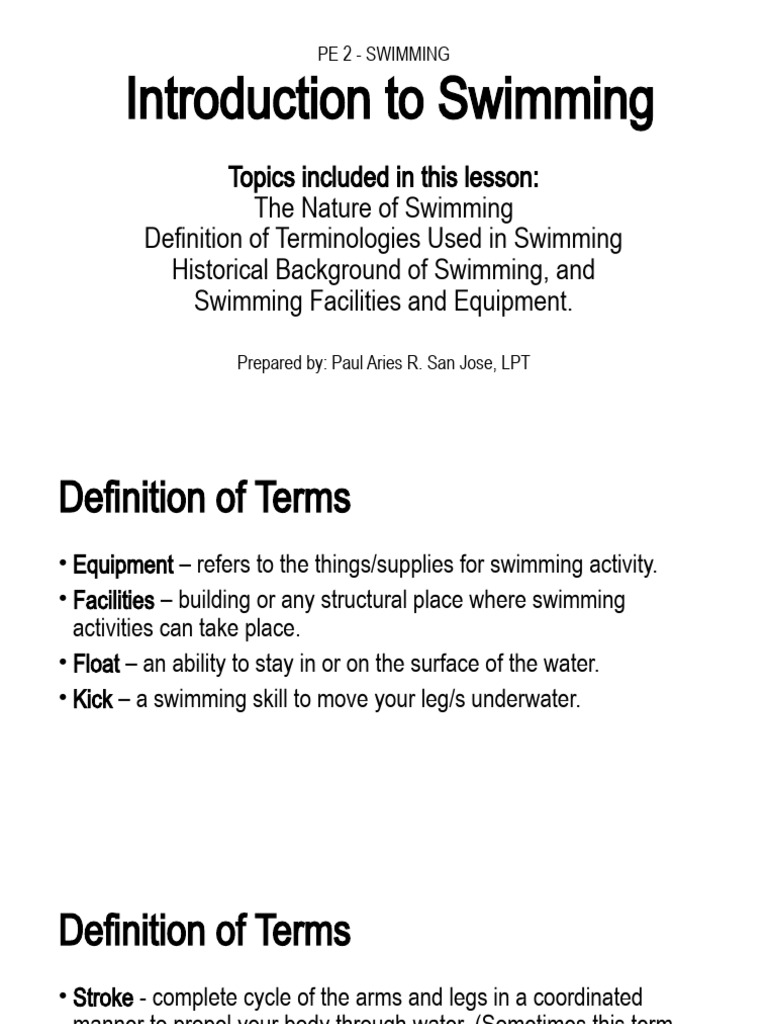 Introduction To Swimming | PDF