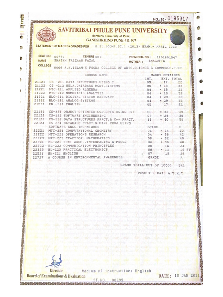 4th Sem Marksheet | PDF