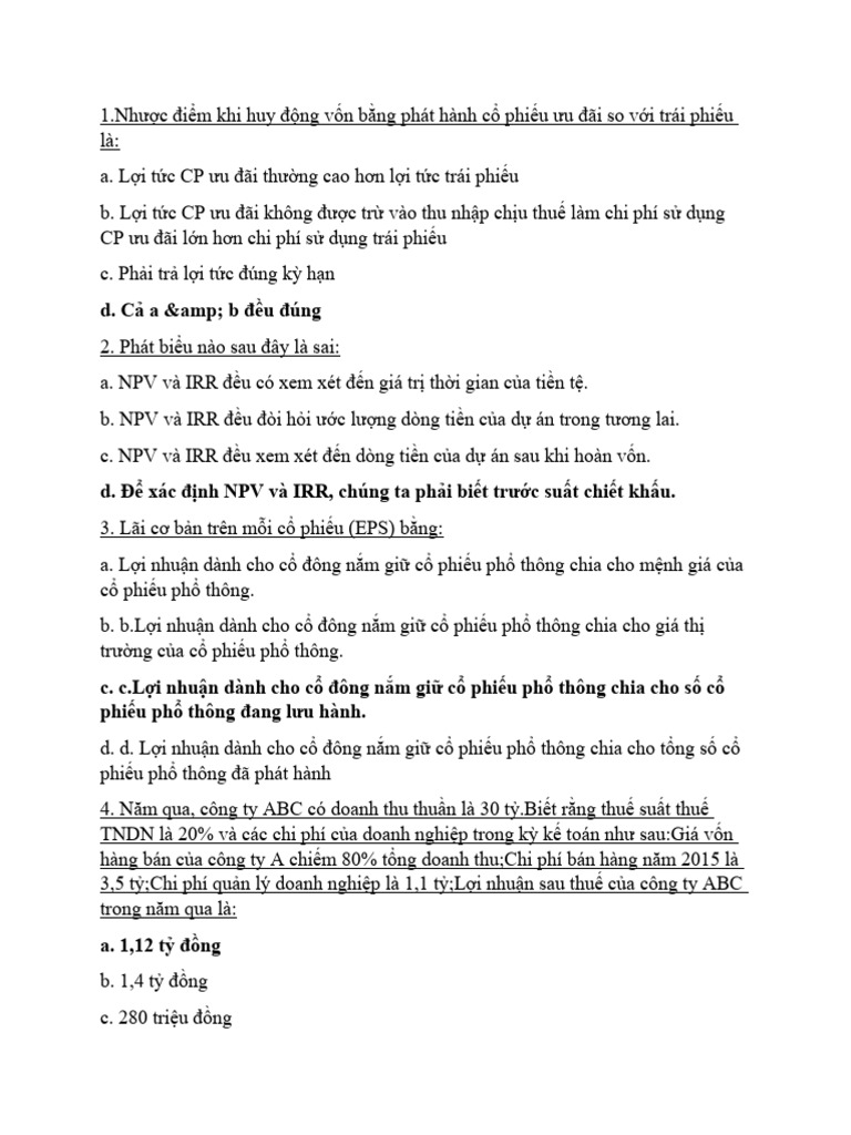 Đề cương Trắc nghiệm TCDN | PDF