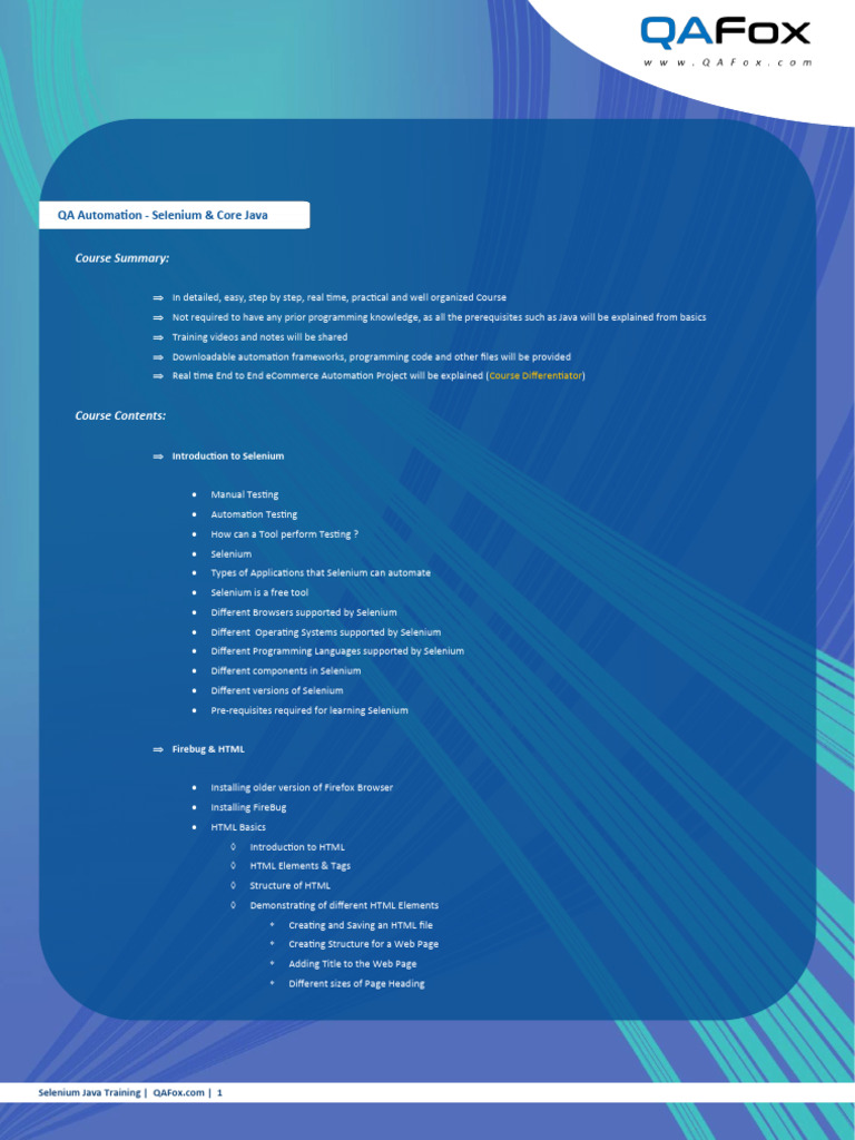 Qafox Selenium Java Automation Course 2018 Pdf Method Computer Programming Programming