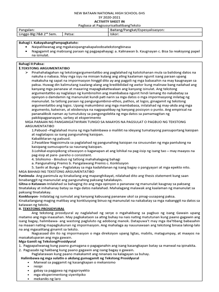 Pagbasa-Week-7, 8 | PDF