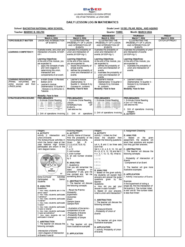 DLL G10 Quarter 3 Week 5 M. Delfin | PDF | Probability | Probability And Statistics