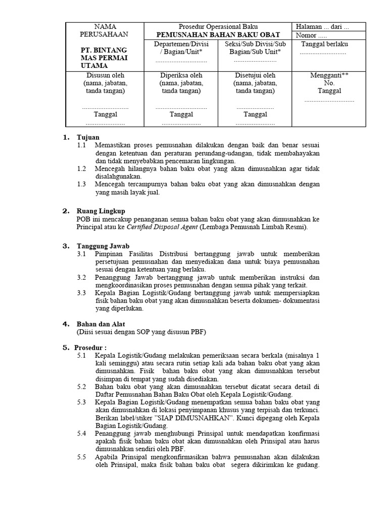 SOP Pemusnahan Di PBF | PDF