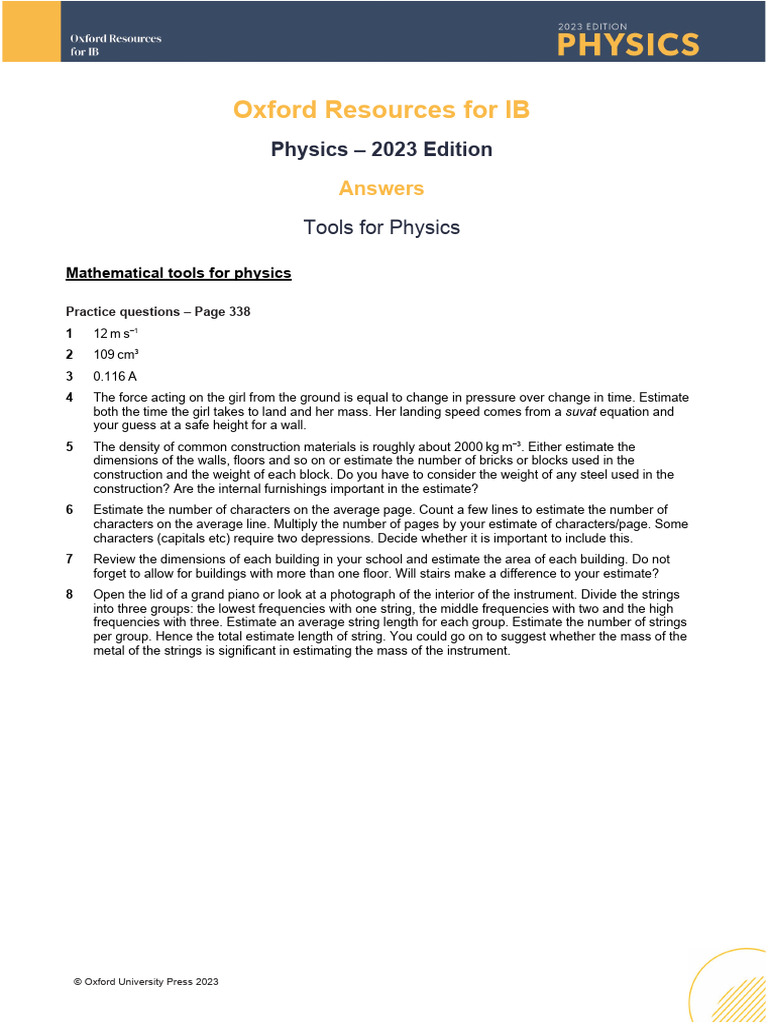 IB Physics Answers Tools | PDF | Physics | Metrology